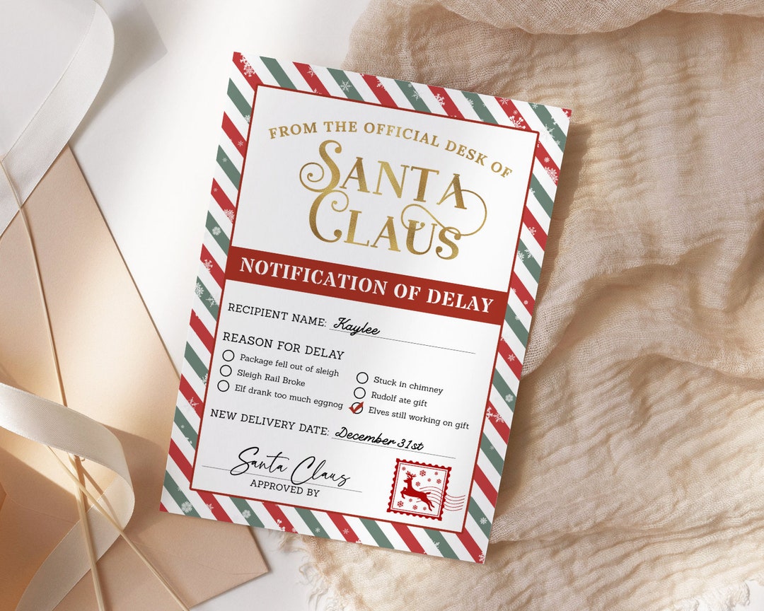 Christmas Gift Delay Notification EDITABLE, Delayed Gift Notice, Late ...