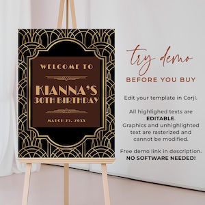 Gatsby Welcome Sign EDITABLE, Roaring 20s Party Welcome Poster, 1920s ...