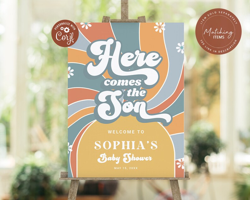 Custom Groovy Sign EDITABLE Retro Sunshine Baby Shower Party - Etsy
