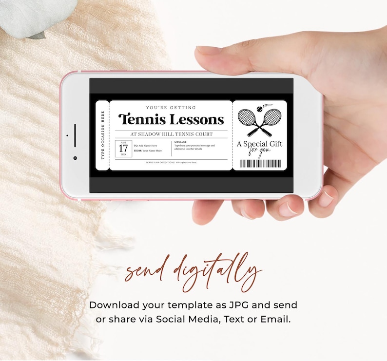 Tennis Lesson Gift Certificate EDITABLE, Tennis Lesson Voucher ...