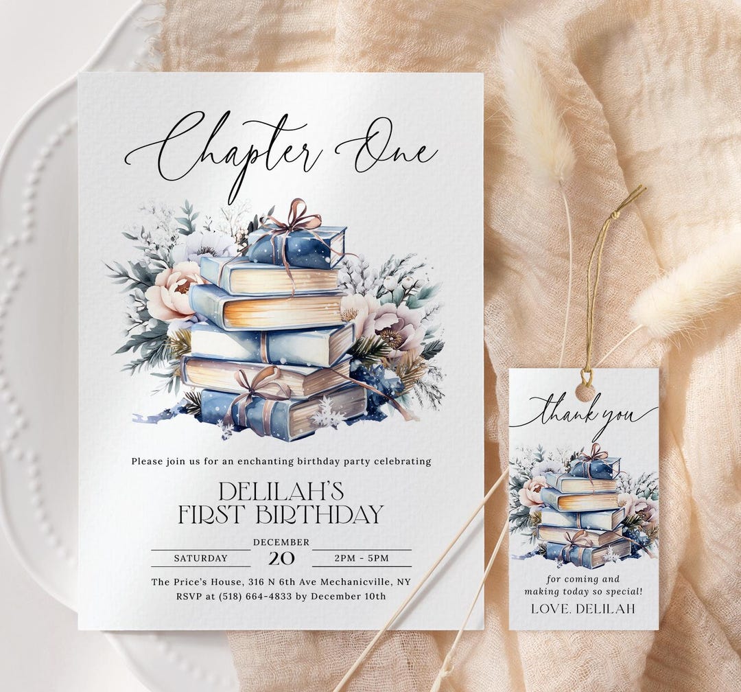 Winter Storybook Birthday Invitation EDITABLE, Holiday Book Themed 1st ...