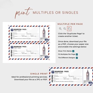 London Boarding Pass EDITABLE, London Plane Ticket Template, Surprise ...