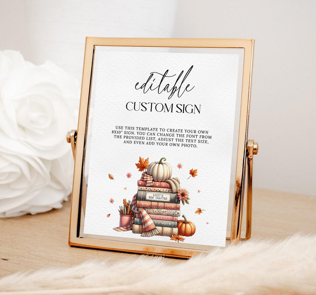 Custom Fall Storybook Party Sign EDITABLE, Autumn Book Themed Birthday ...