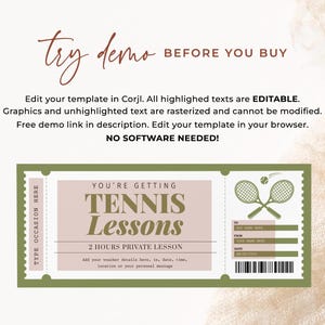 Tennis Lesson Certificate EDITABLE, Tennis Lesson Voucher Printable ...
