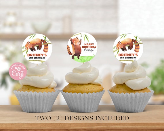 Red Panda Cupcake Toppers Editable, Red Panda Birthday Favor Labels ...