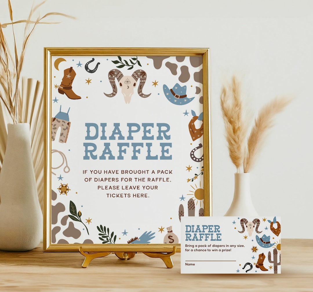Cowboy Diaper Raffle Game Sign, Western Baby Shower Diaper Raffle Cards ...