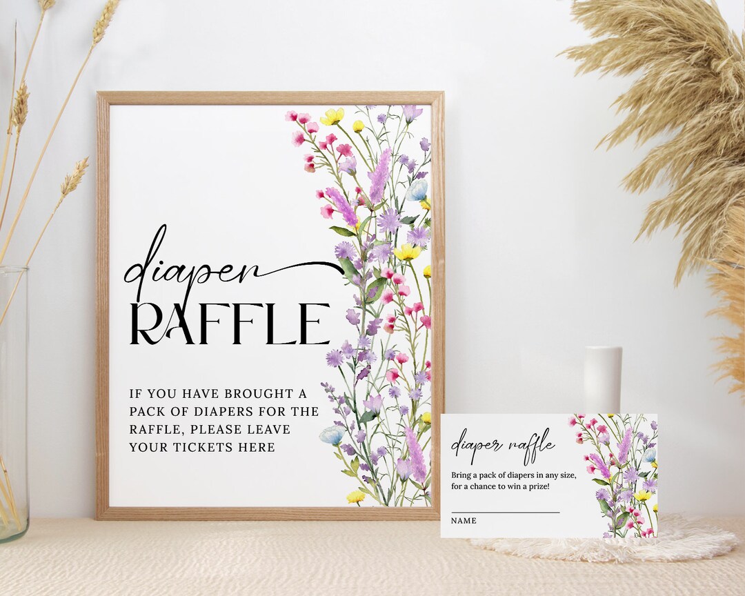 Diaper Raffle Wildflower Baby Shower Sign, Boho Floral Baby Shower ...