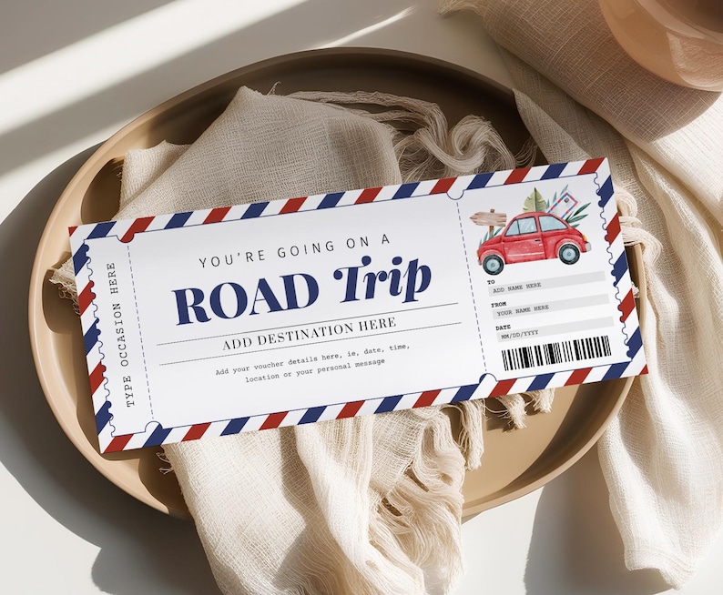 Road Trip Gift Ticket EDITABLE, Surprise Weekend Away Trip Voucher ...
