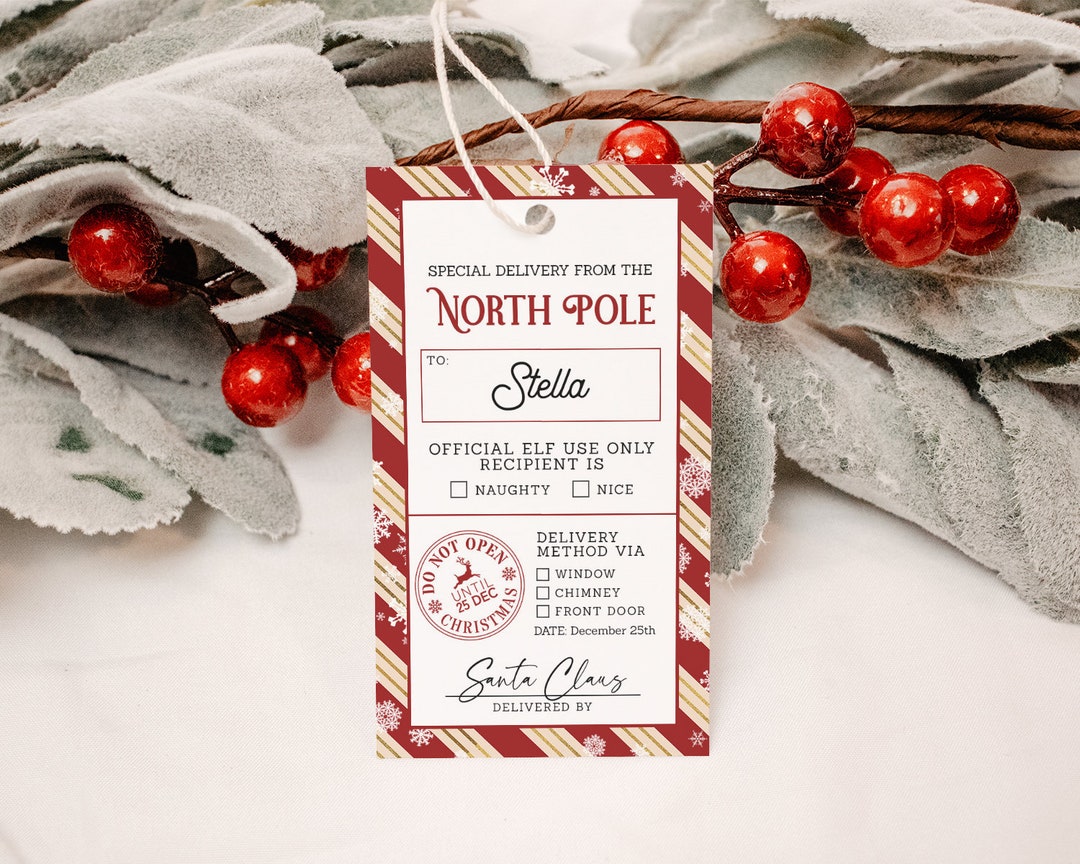 North Pole Special Delivery Tags EDITABLE, Personalized Christmas Tags ...