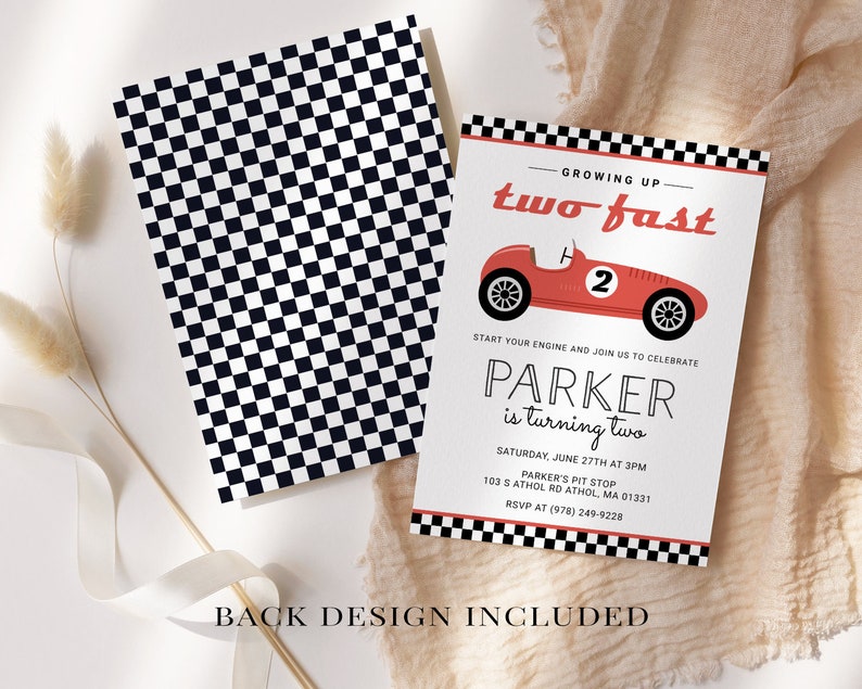 Two Fast Invitation EDITABLE Red Race Car Birthday Party - Etsy