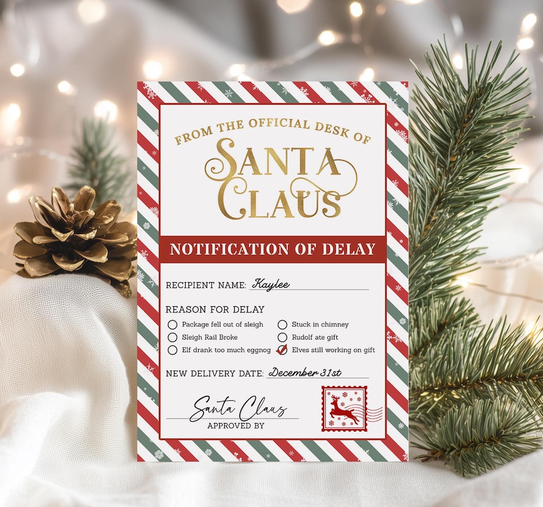 Christmas Gift Delay Notification EDITABLE, Delayed Gift Notice, Late ...