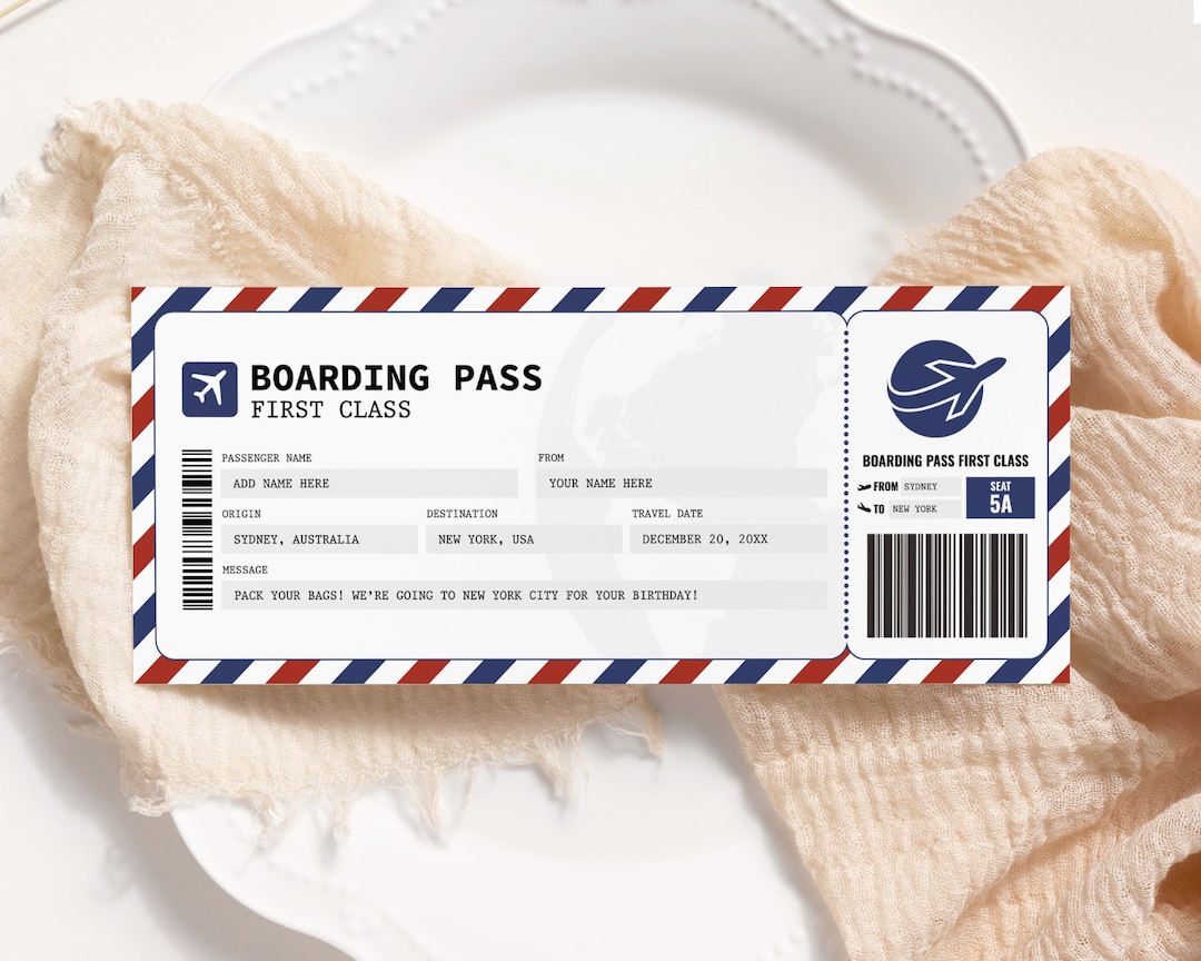 Boarding Pass Ticket Template EDITABLE, Surprise Trip Gift Ticket ...