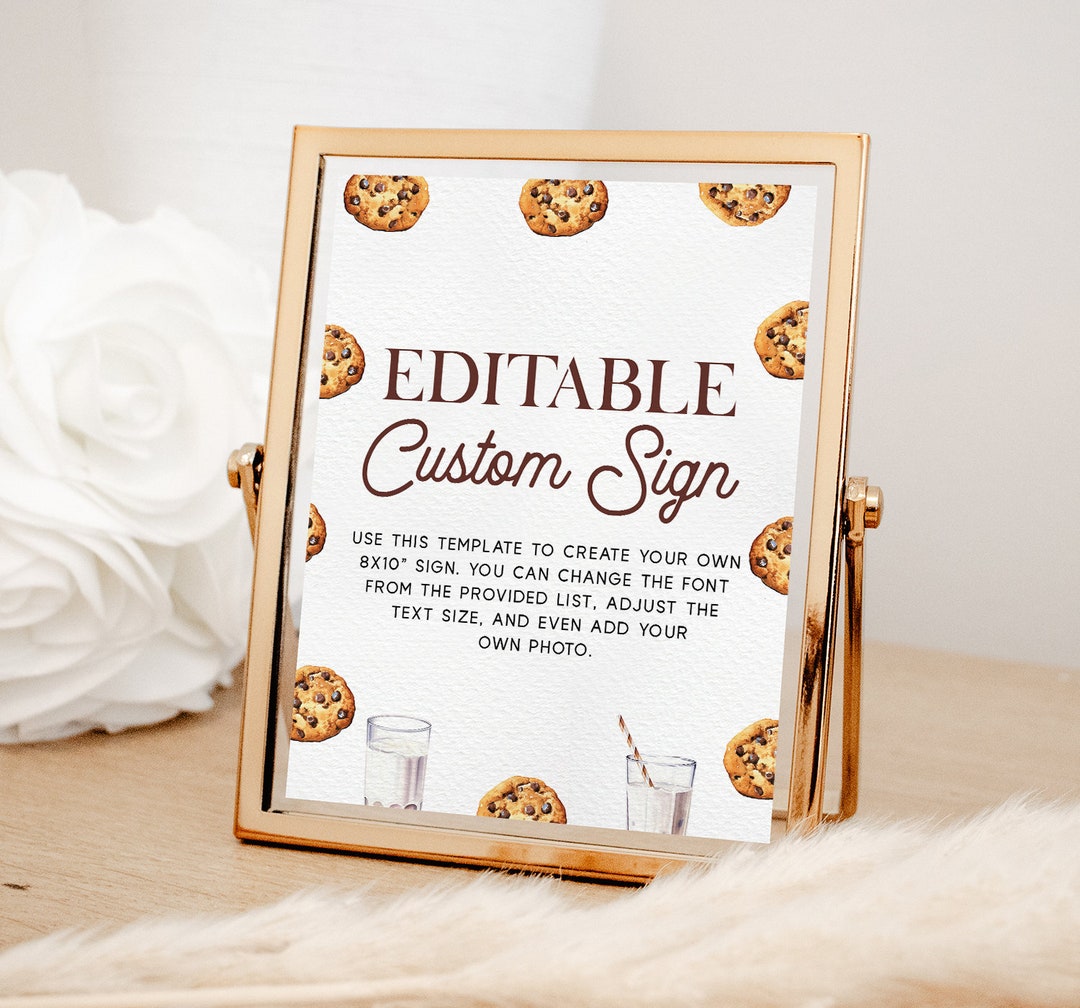 Custom Milk and Cookies Party Sign, EDITABLE Sign Template, 8x10, Milk ...