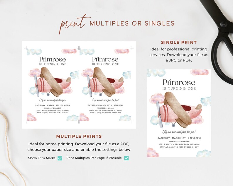 Pink Airplane Birthday Invitation EDITABLE Vintage Airplane - Etsy