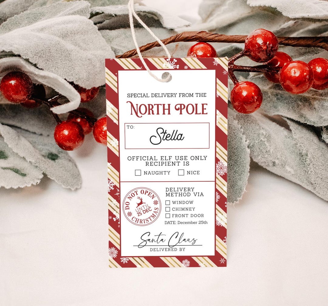North Pole Special Delivery Tags EDITABLE, Personalized Christmas Tags ...