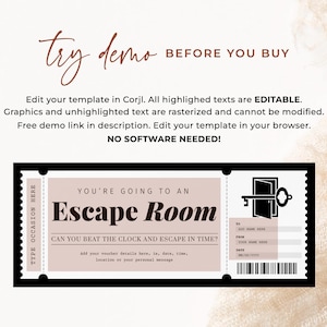 Escape Room Voucher EDITABLE, Escape Room Ticket Printable, Game Room ...