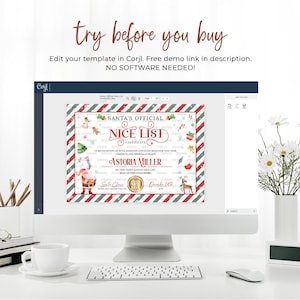 Santa Claus Official Nice List Certificate EDITABLE, Elf Nice List ...