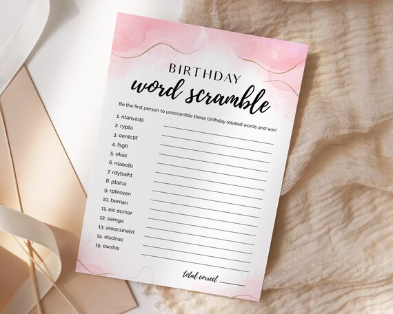 Birthday Word Scramble Game, Birthday Girl Party Activity, Printable ...