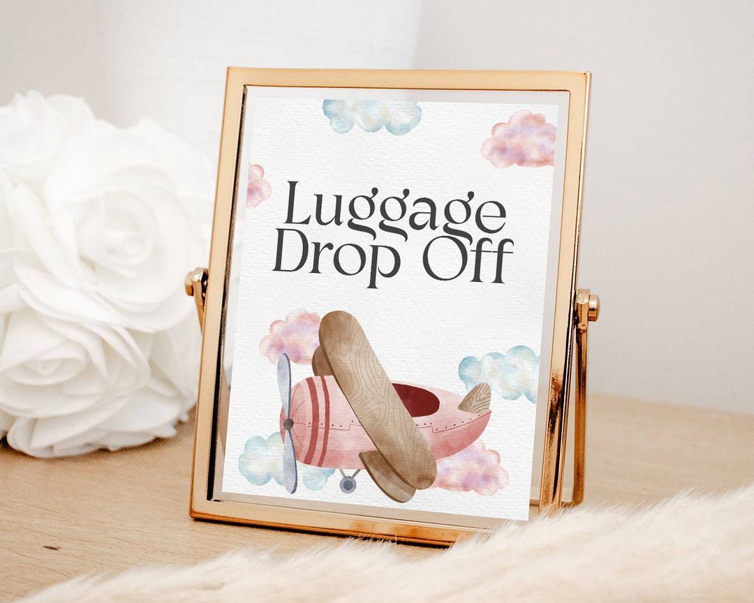 Luggage Drop off Sign, Pink Airplane Girl Baby Shower, Vintage Airplane ...