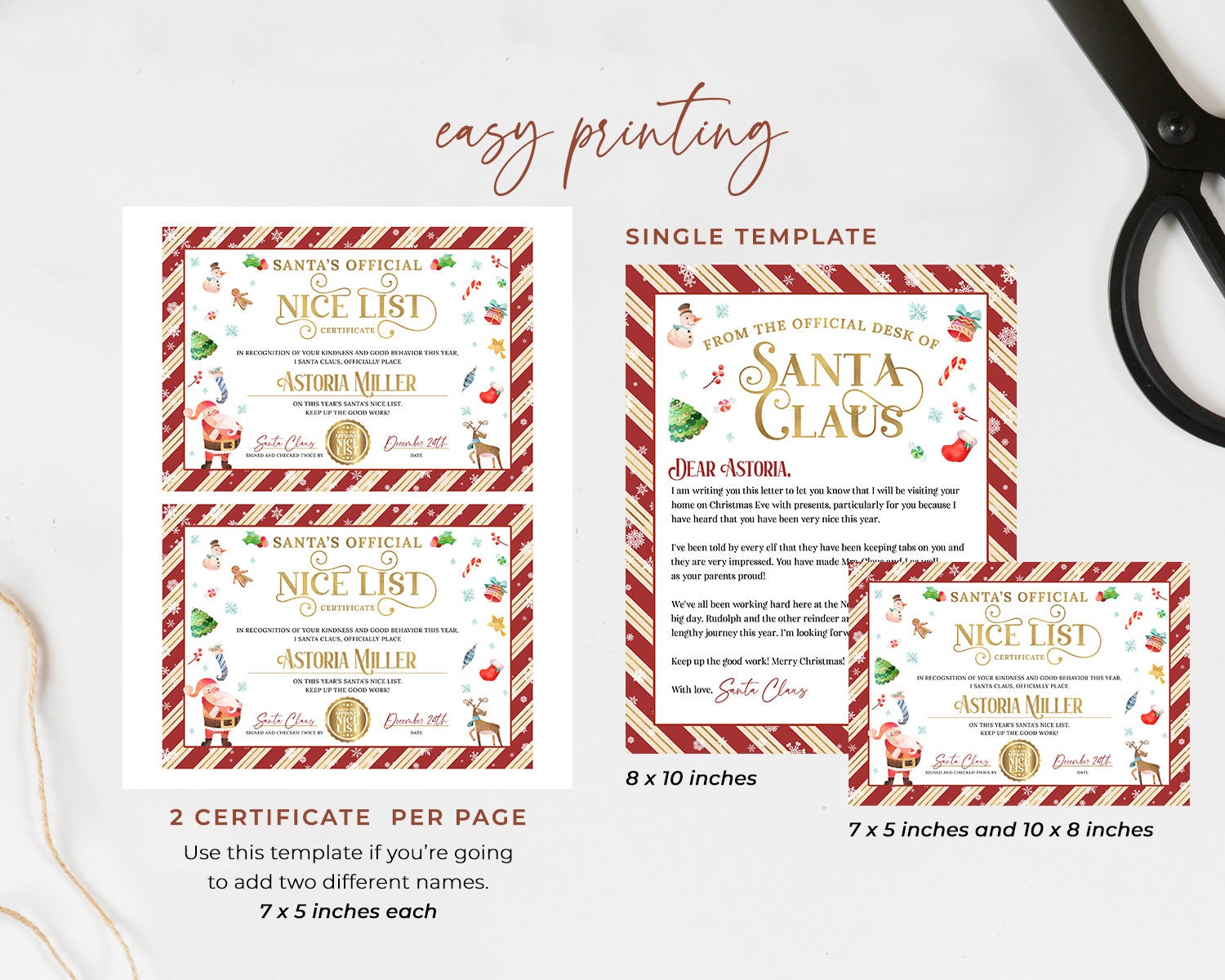 Christmas Santa Letter and Nice List Certificate EDITABLE - Etsy