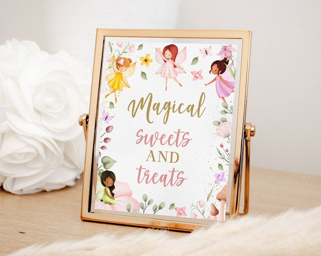 Fairy Birthday Sweets and Treats Sign, Magical Fairy Baby Shower Treats ...