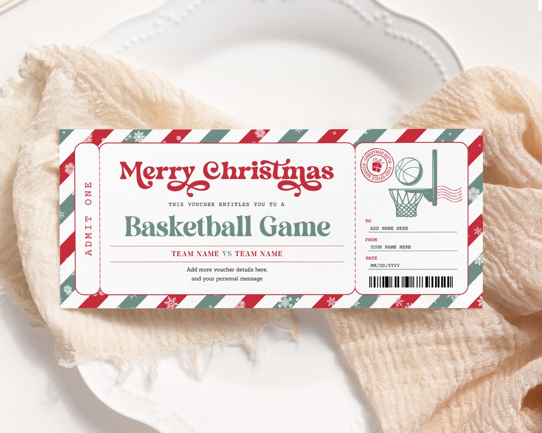 Basketball Game Christmas Ticket EDITABLE, Surprise Basketball Gift ...