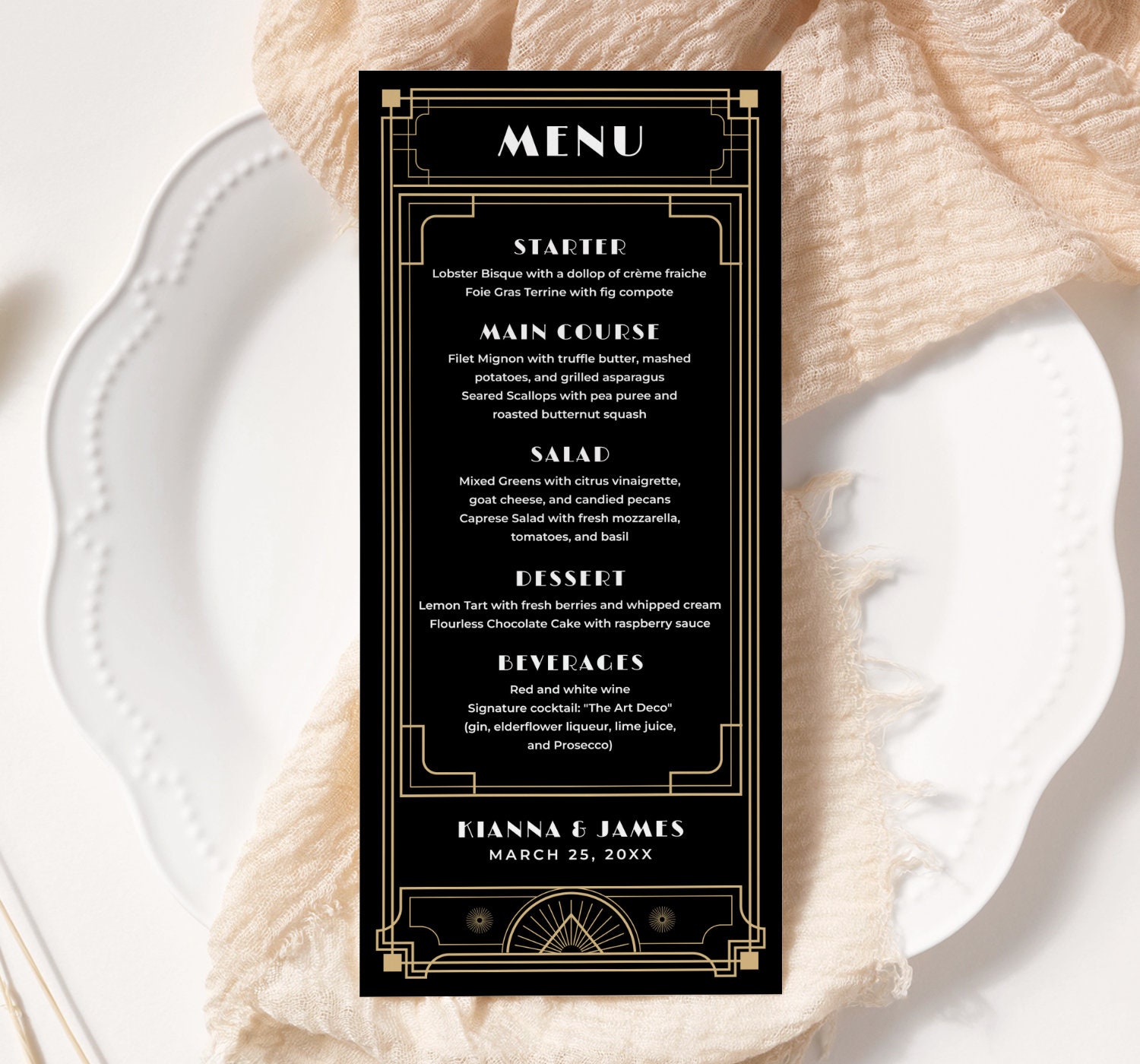 Great Gatsby Themed Menu Printable Menu Template – Art Deco Great