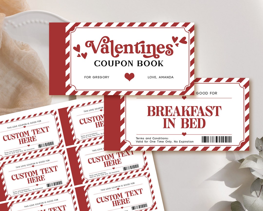 Valentines Coupon Book EDITABLE, Printable Couple Coupon Book Template ...