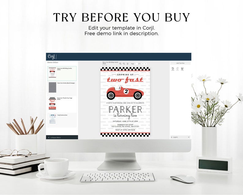 Two Fast Invitation EDITABLE Red Race Car Birthday Party - Etsy