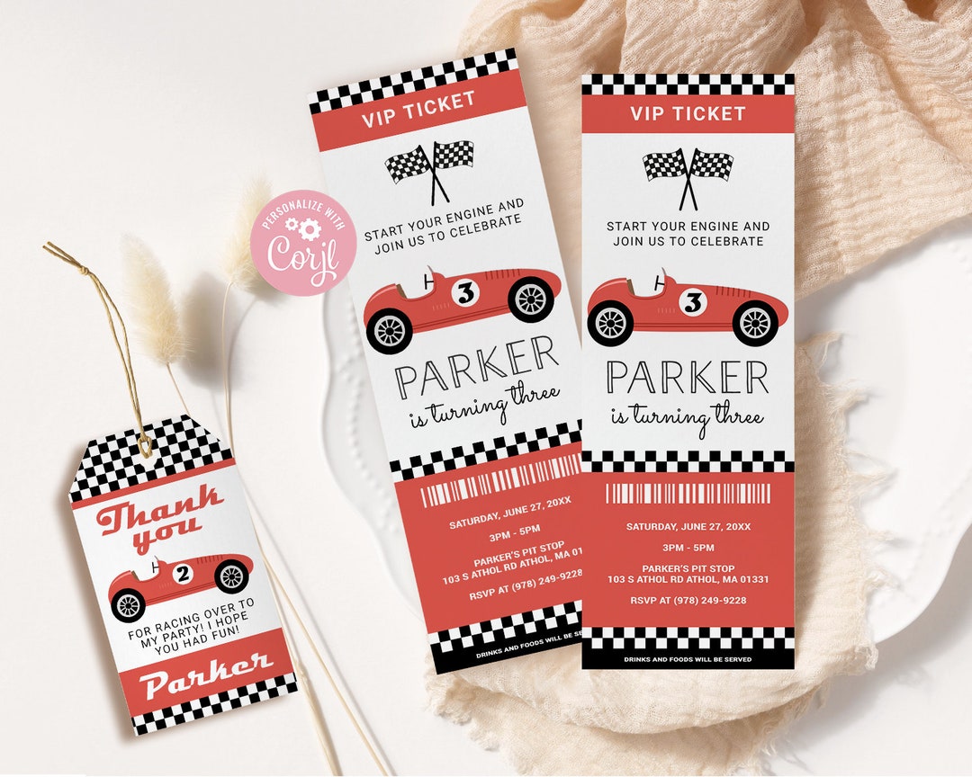 Race Car Birthday Ticket Invitation Editable Racing Birthday - Etsy