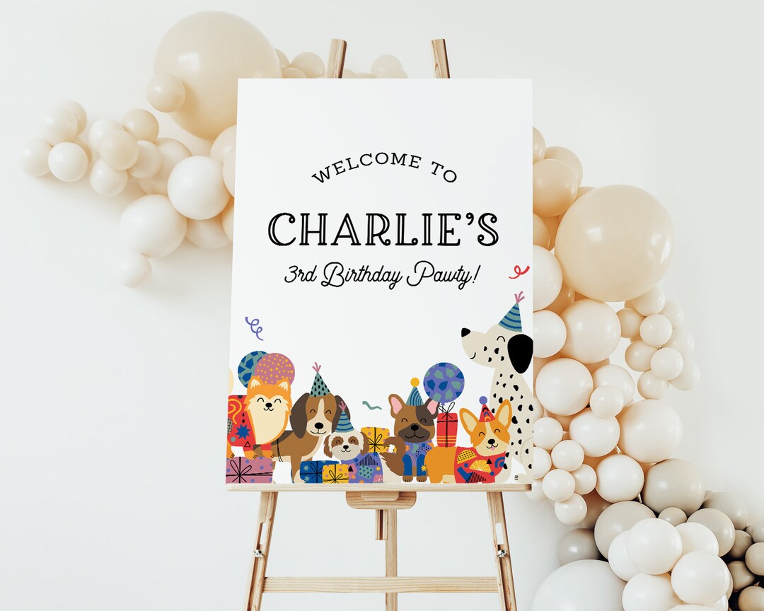 Dog Party Welcome Sign EDITABLE, Lets Pawty Birthday Party Decor ...