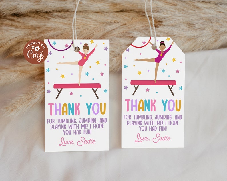 Gymnastics Party Favor Tag EDITABLE Girl Gymnastics Birthday - Etsy