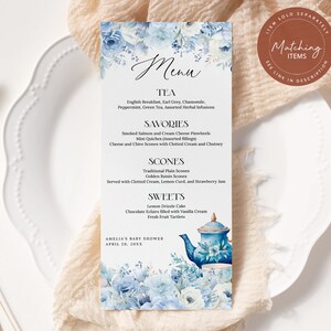 Blue Tea Time With Bride Invitation Set EDITABLE, Dusty Blue Floral ...