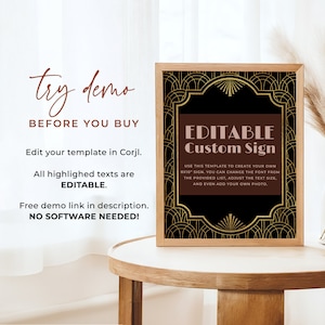 Custom Gatsby Party Sign EDITABLE, Art Deco Wedding Table Sign, Roaring ...