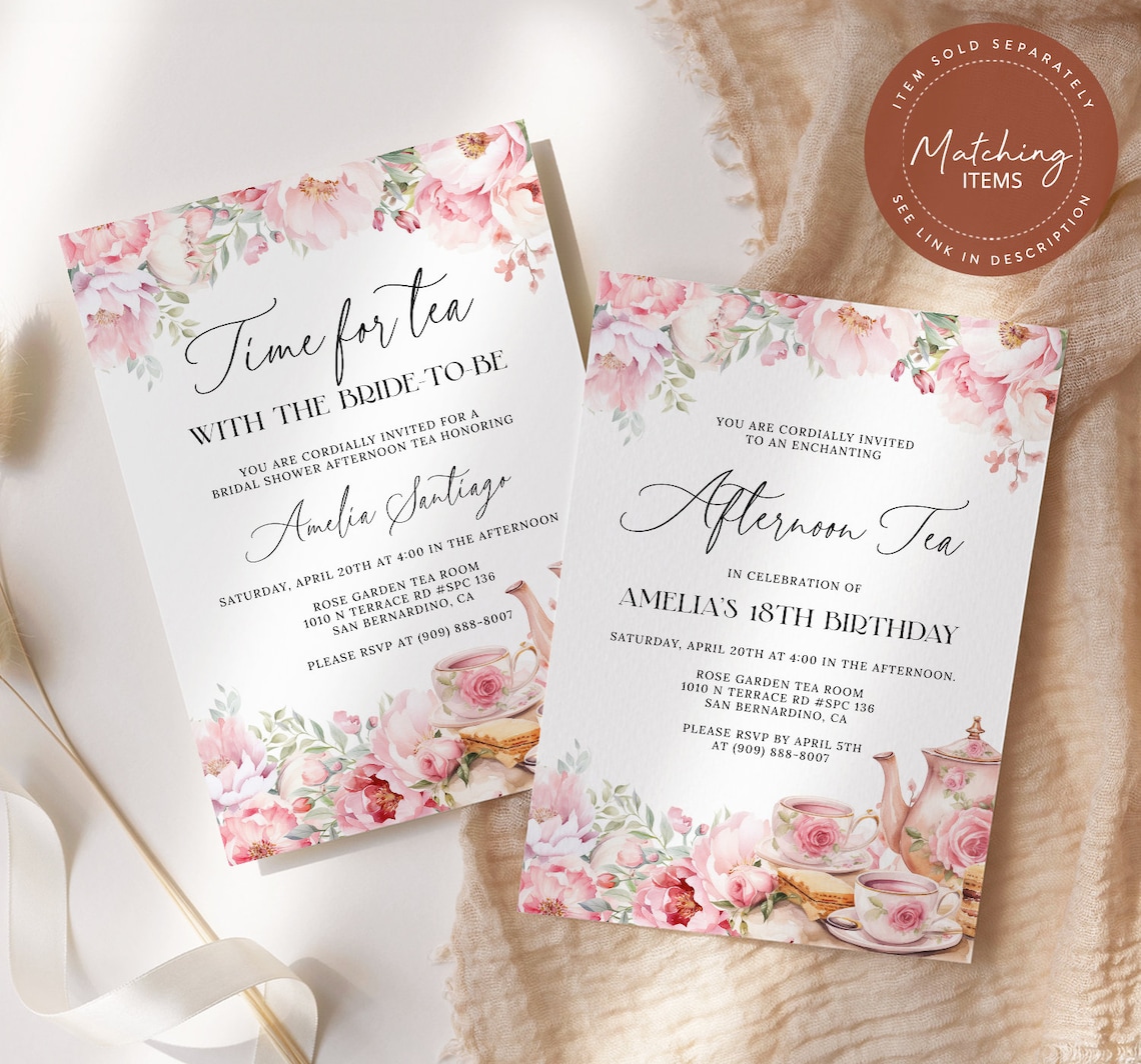 Floral Tea Party Menu Template EDITABLE, Blush Pink High Tea Menu Cards ...