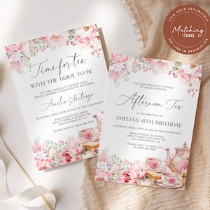 Floral Tea Party Menu Template EDITABLE, Blush Pink High Tea Menu Cards ...