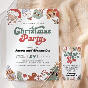 Groovy Christmas Party Invitation EDITABLE, Retro Holiday Party ...