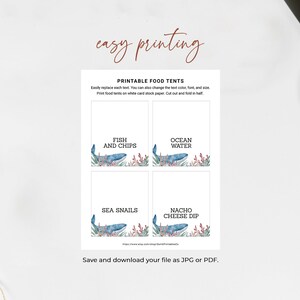 Whale Party Food Labels EDITABLE, Ocean Party Place Cards Printable ...