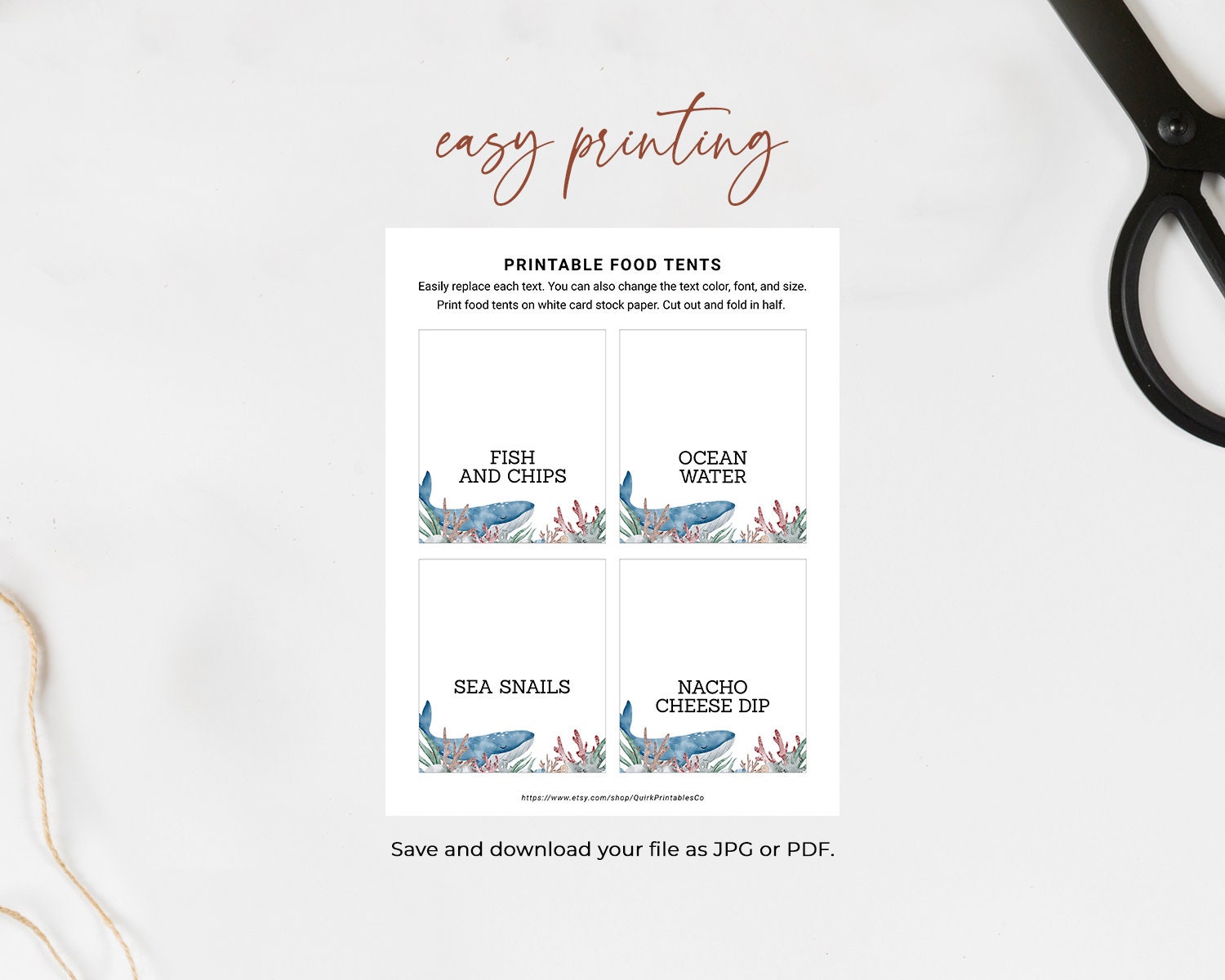 Whale Party Food Labels EDITABLE, Ocean Party Place Cards Printable ...