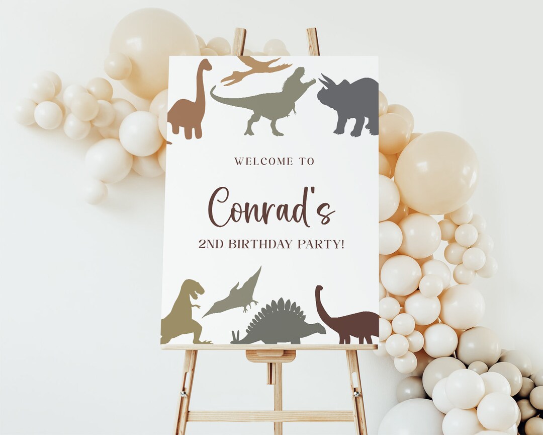 Dinosaur Birthday Welcome Sign EDITABLE, Printable Dino Party Sign ...