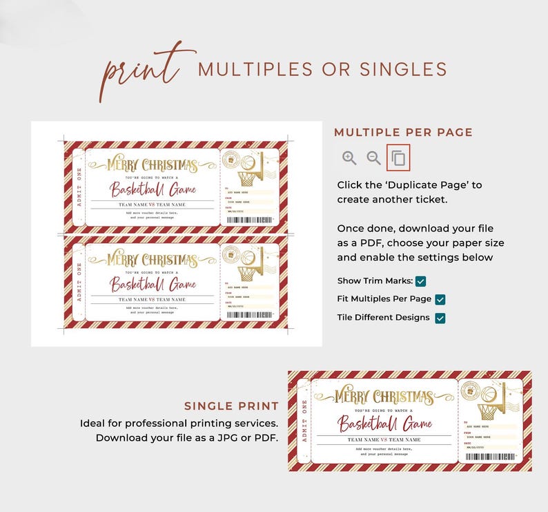 Basketball Game Christmas Ticket EDITABLE, Surprise Basketball Gift ...