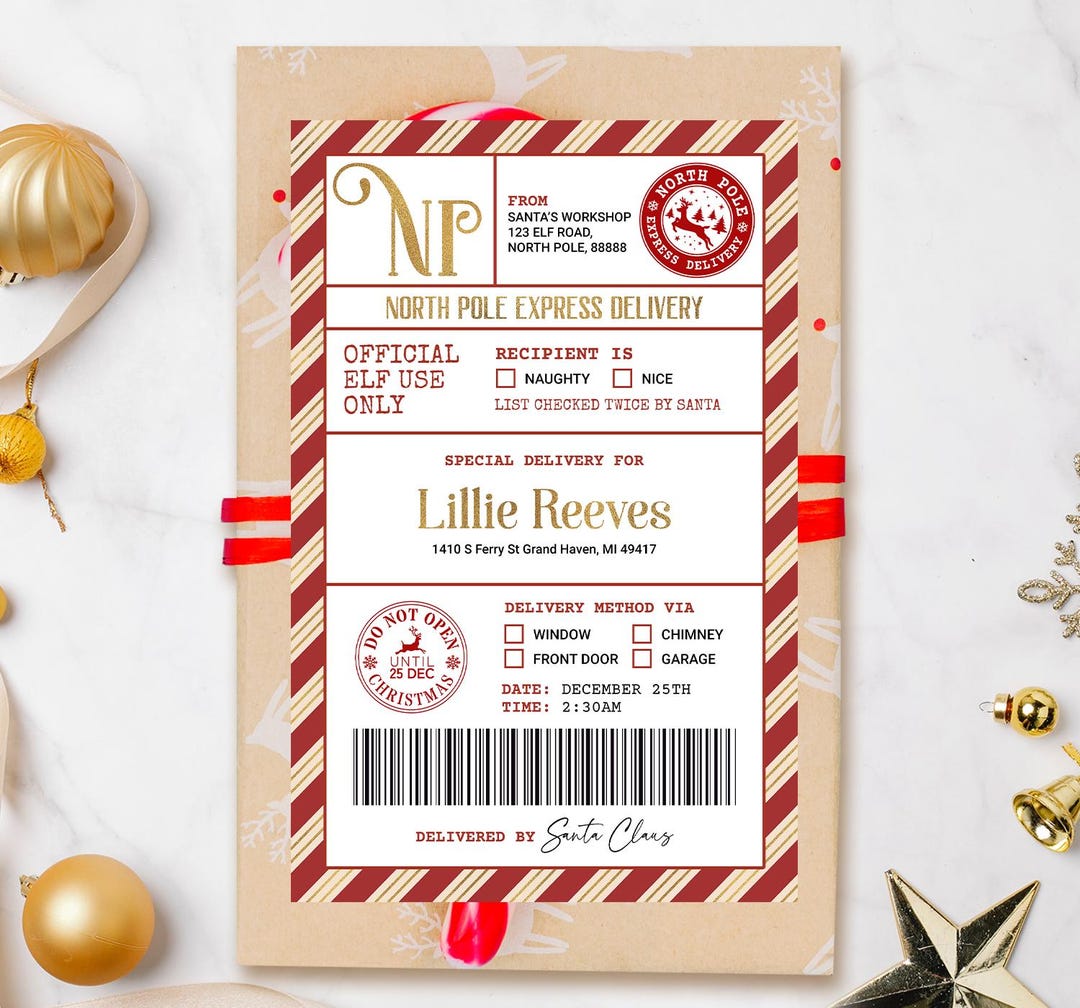 Elf Mail Shipping Labels EDITABLE, North Pole Delivery Sticker Label ...