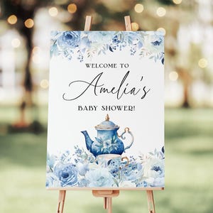 Blue Floral Tea Party Welcome Sign EDITABLE, High Tea Welcome Poster ...