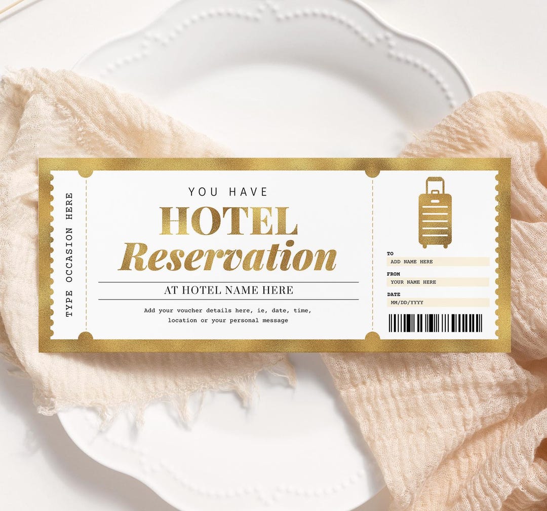 Hotel Reservation Voucher EDITABLE, Hotel Stay Gift Template, Printable ...