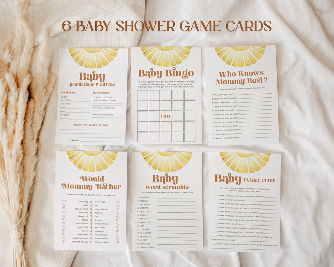 Sunshine Baby Shower Games Bundle EDITABLE, 6 Boho Sun Baby Shower ...