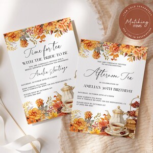 Autumn Floral Tea Party Menu Template EDITABLE, Fall High Tea Menu Card ...