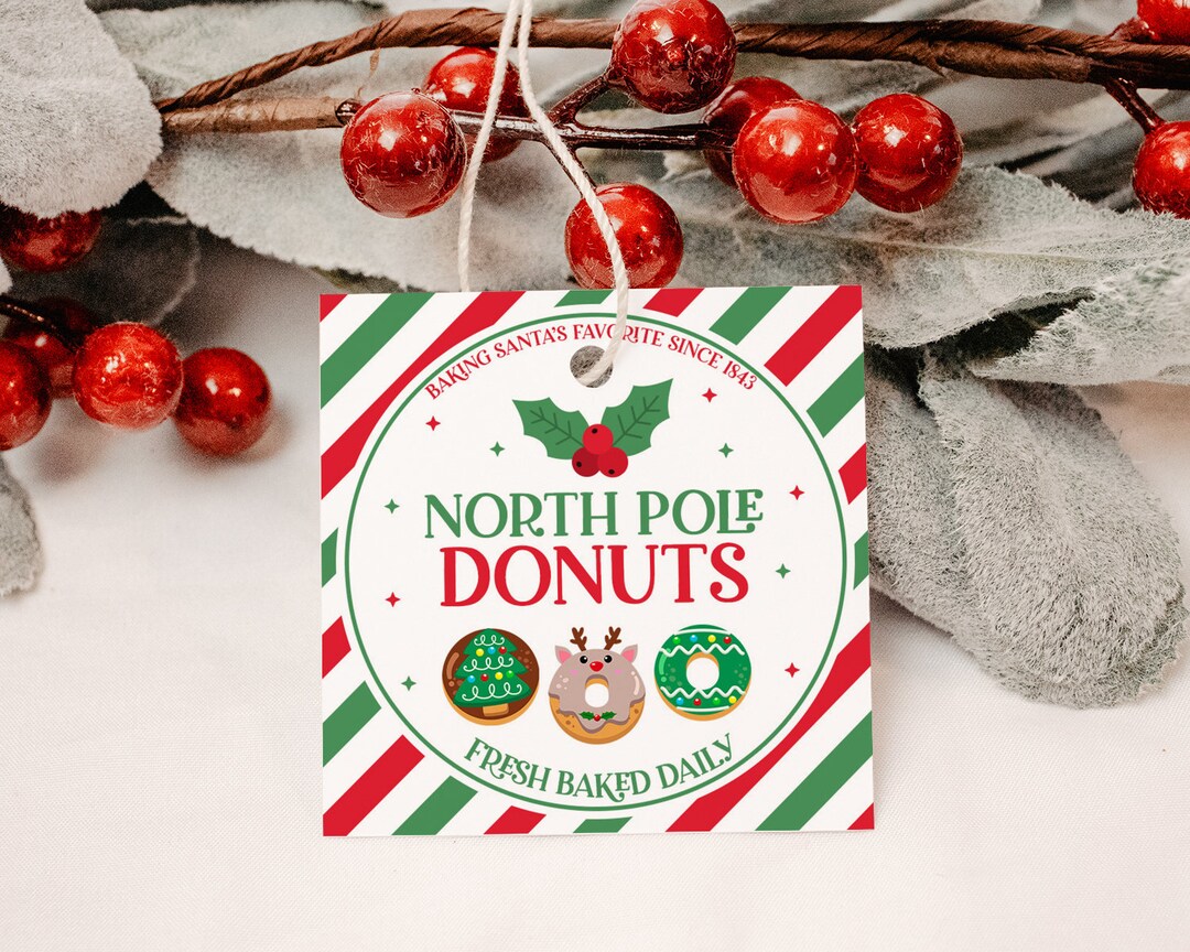 North Pole Donuts Tag Printable, Christmas Elf Donut, North Pole Donuts ...