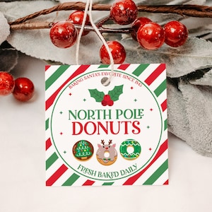 North Pole Donuts Tag Printable, Christmas Elf Donut, North Pole Donuts ...