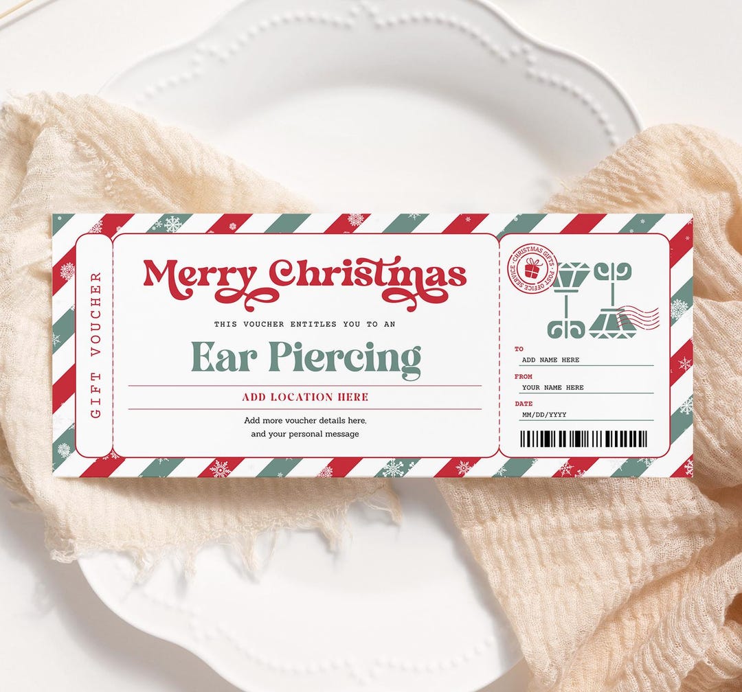 Ear Piercing Christmas Certificate EDITABLE, Ear Pierced Gift Voucher ...