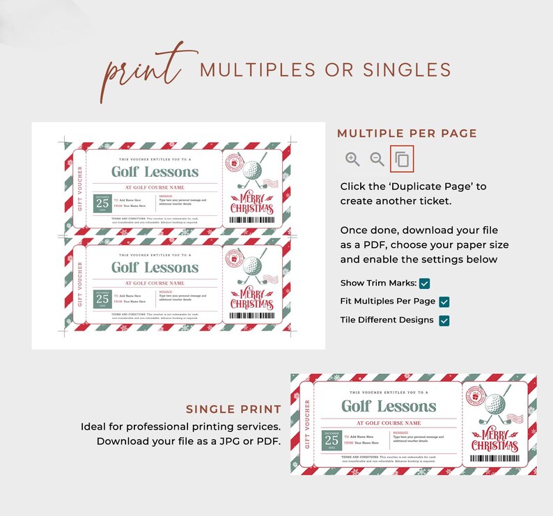 Golf Lesson Christmas Gift Voucher EDITABLE, Golfing Lesson Certificate ...